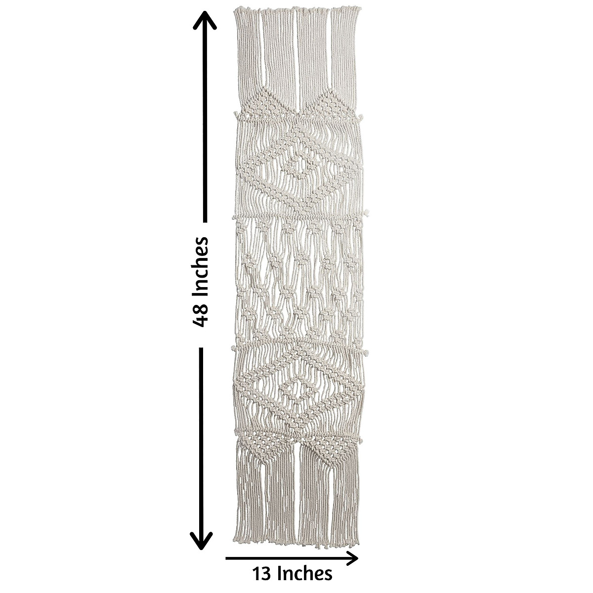 Folkulture Macrame Table Runner 13 x 100 Inches for Farmhouse, Boho Table Runner for Bohemian Rustic Wedding Dining Table, 100% Cotton, White Table Runner, Off White