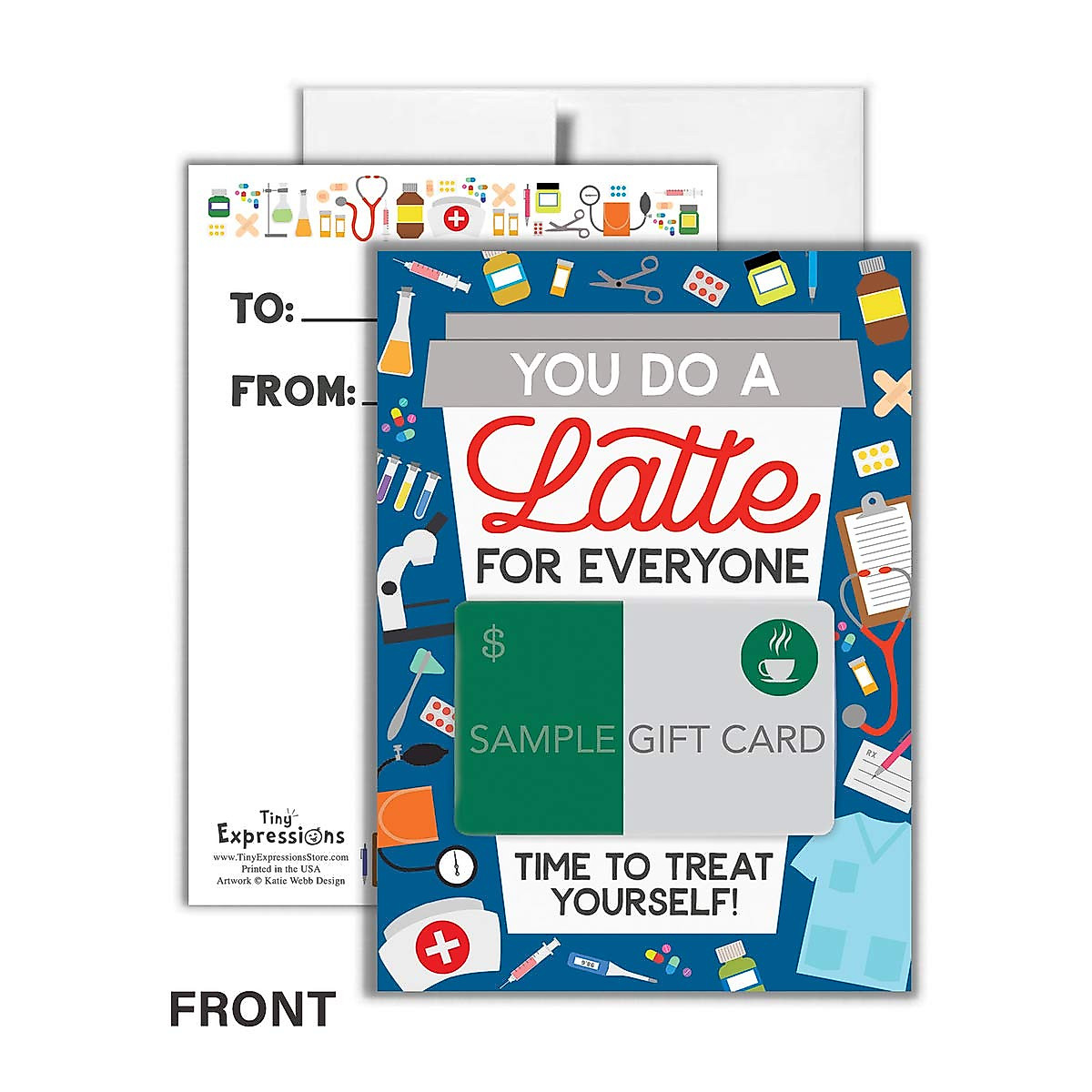 Tiny Expressions – Medical Appreciation Coffee Gift Card Holders (4 Pack) | Set of 4 with Envelopes | Hospital Themed 5"x7" Gifts for Nurses, Doctors, Medical Assistants & Employees | Made in USA