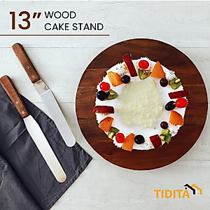 Tidita 13" Acacia Cake Stand Rustic – Cake Stands Wooden with 2 Icing Spatulas - Wedding and Birthday Cake Pedestal for Dessert Table - Cupcake Stand at Parties, Weddings, Restaurants ( Acacia Wood)