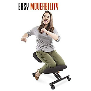 Posture Pro Ergonomic Kneeling Chair with Wheels | Fully Adjustable Mobile Office Seating | Improve Posture & Relieve Back Pain | Easy Assembly | Kneeling Desk Chair for Home, Office & School (Black)