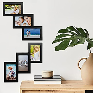 EXCELLO GLOBAL PRODUCTS Diagonal Collage Frame Holds Three 4x6 Photos: Ready to Hang Modern, Barnwood, Farmhouse, Beach House Wood Picture Frame (Black)