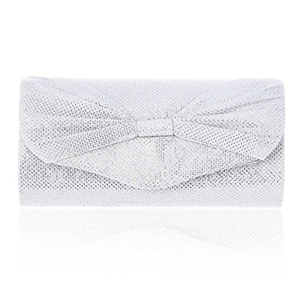 Damara Womens Medium Sparkly Bownot Front Party Clutch Purse,White
