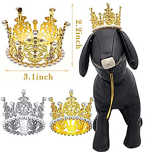 PET SHOW 2pcs Medium Dog Crown Headband Puppies Cat Hat for Birthday Party Silver Gold Rhinestone Faux Pearl Crown for Boy Girl Wedding Hair Accessories Photo Prop Costume