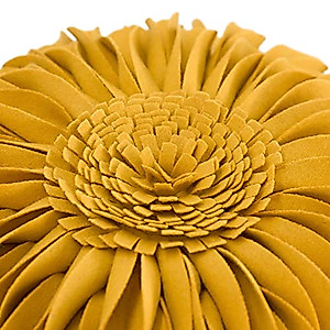 JWH Stereo Flower Throw Pillow Cover Aesthetic Decorative 3D Sunflower Accent Pillow Case Round Cushion Handmade Mustard Pillowcase for Car Bed Couch Bedroom Chair 12 Inch Yellow