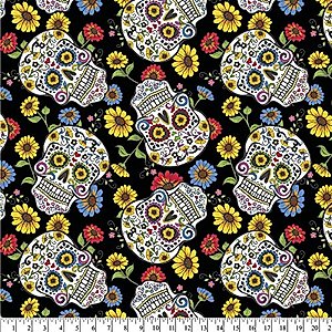 Day of The Dead Sugar Skulls Anti-Pill Premium Fleece Fabric by The Yard