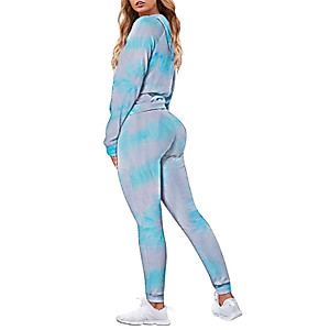 FUPHINE Women's Tie Dye Jogger Outfit Sweatsuit 2 Piece Sweatshirt Long Sleeve Hooded and Pants Lounge Sets Tracksuit (Tie-Dye Light Purple,XL)