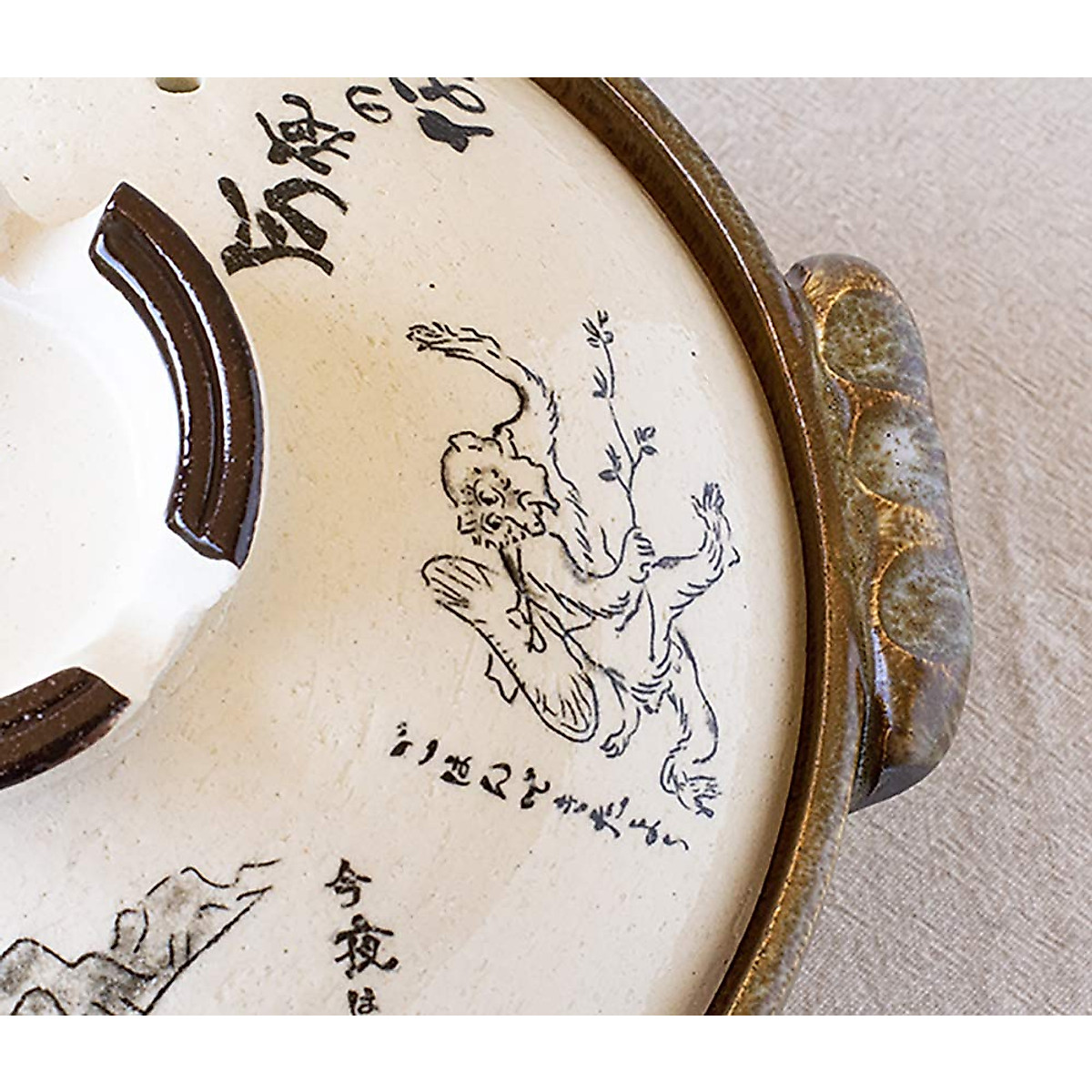 Saji Pottery Banko Ware Earthenware Pot, No. 8, Bird and Beast Play, Made in Japan, 24-803, White, 8.5 fl oz (2,400 ml)