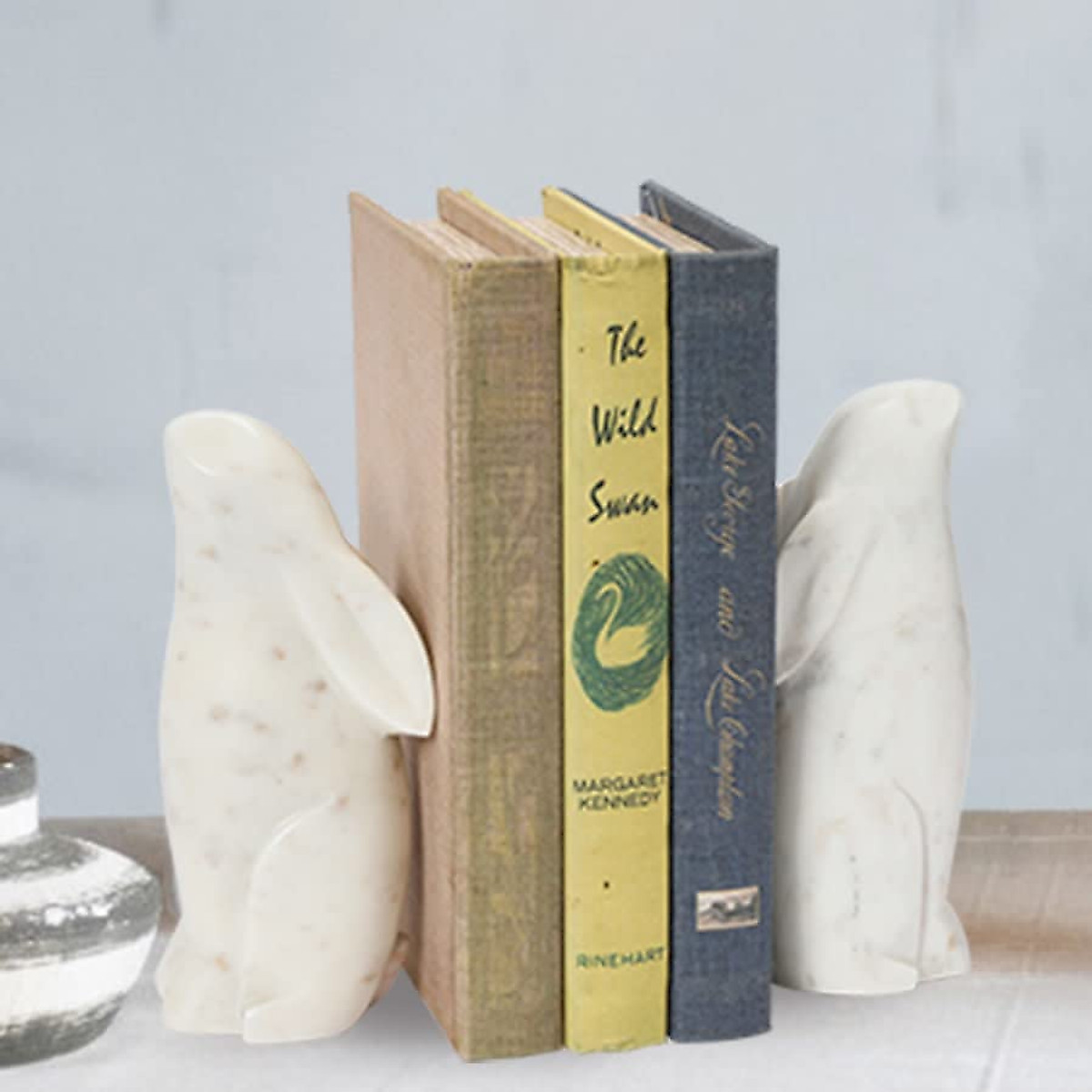 Creative Co-Op Handcarved Rabbit Marble, White, Set of 2 Bookends, 3" L x 5" W x 7" H