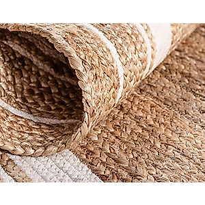 Unique Loom Braided Jute Collection Classic Quality Made Hand Woven with Coastal Design Area Rug, 8 ft x 10 ft, Natural/Ivory