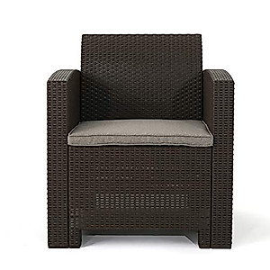 Great Deal Furniture Fiona Outdoor Brown Faux Wicker Club Chairs with Mixed Beige Water Resistant Cushions (Set of 2)