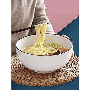 AnBnCn 40 OZ Large Soup Bowls Set of 4, Fine Porcelain, White Ceramic Bowls for Ramen, Cereal, Pasta, Salad, and Fruit-Dishwasher & Microwave Safe