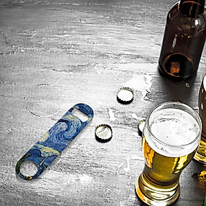 Stainless Steel Bottle Opener Flat Bottle Opener Durable Beer Bottle Opener for Home Kitchen Bar Restaurant Party 7 inches (Abstract Blue Starry Sky)