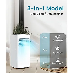 Joy Pebble Portable Air Conditioner, 8000 BTU Air Conditioner with Cooling, Fan, Dehumidifier, Sleep Mode, ≤55 db, Cooling up to 350 Sq. Ft. with 24H Timer/Digital Display/Remote Control & Window Kit