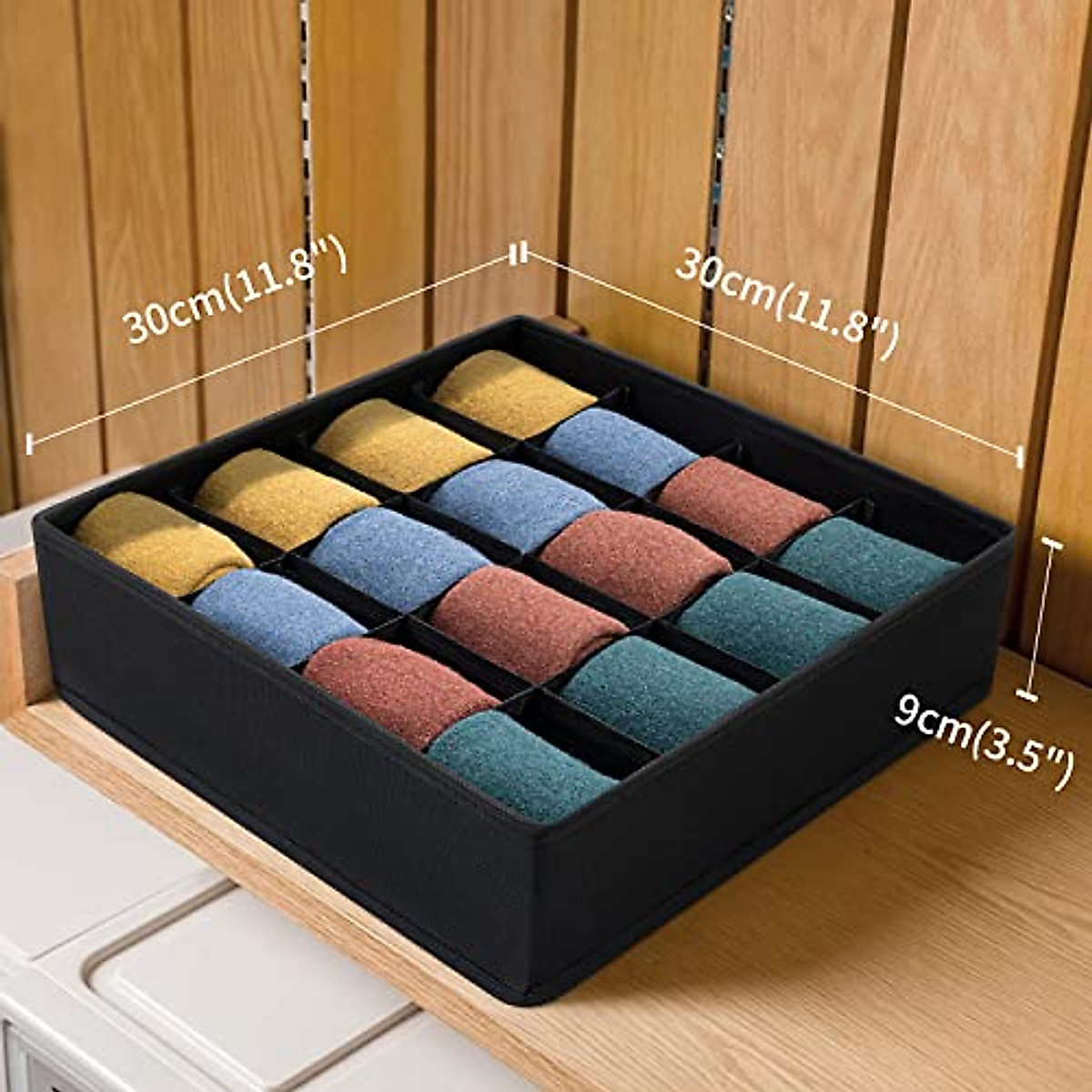 Joyoldelf Sock Drawer Organizer Divider Underwear Organizer 16-cell Fabric Dresser Drawer Organizers Storage Boxes for Socks, Lingerie, Handkerchiefs, Ties 2 Packs Black