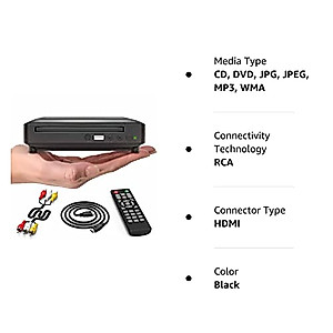 Ceihoit Mini HD DVD Player, CD Players for Home, DVD Players for TV, HDMI and RCA Cable Included, Up-Convert to HD 1080p, All Region, Breakpoint Memory, Built-in PAL/NTSC, USB 2.0