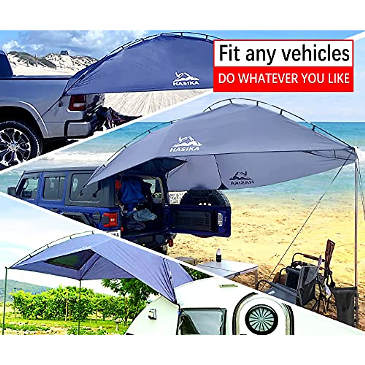 Versatility Camping Tent for Truck Bed,SUV RVing, Van,Trailer and Overlanding Portable Teardrop Awning Canopy Tear Resistant Tarp with 2 Sandbag