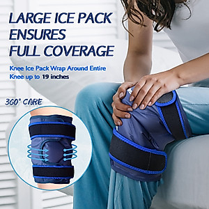 XXL Ice Pack Wrap Around Knee After Surgery, Reusable Gel Large Ice Pack for Injuries, Pain Relief, Swelling, Sports Injuries, 1 Pack Blue
