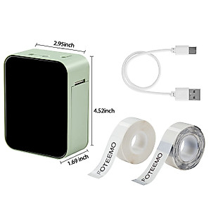 FOTEEMO Label Maker Machine with 2 Tape, Portable Wireless Connection Mini Label Maker Bluetooth Label Printer Inkless Rechargeable Label Sticker Printer for Office Home Organization (Mint Green)