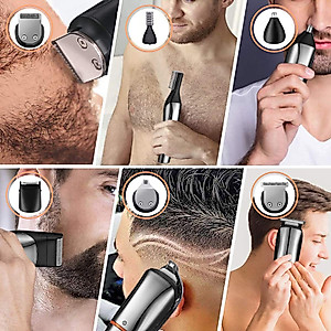 Men Beard Trimmer, Shaving Machines with 6 In 1 Grooming Kit for Hair Clippers Body Mustache Nose Hair Trimmer for Men Cordless, Waterproof Electric Trimmer for Men with USB Rechargeable