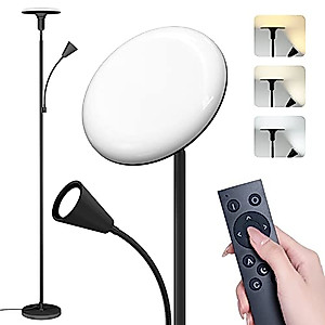 addlon Torchiere Floor lamp with Adjustable Reading lamp, with reomte Control, Standing lamp for Living Room, Bedroom and Office - Black
