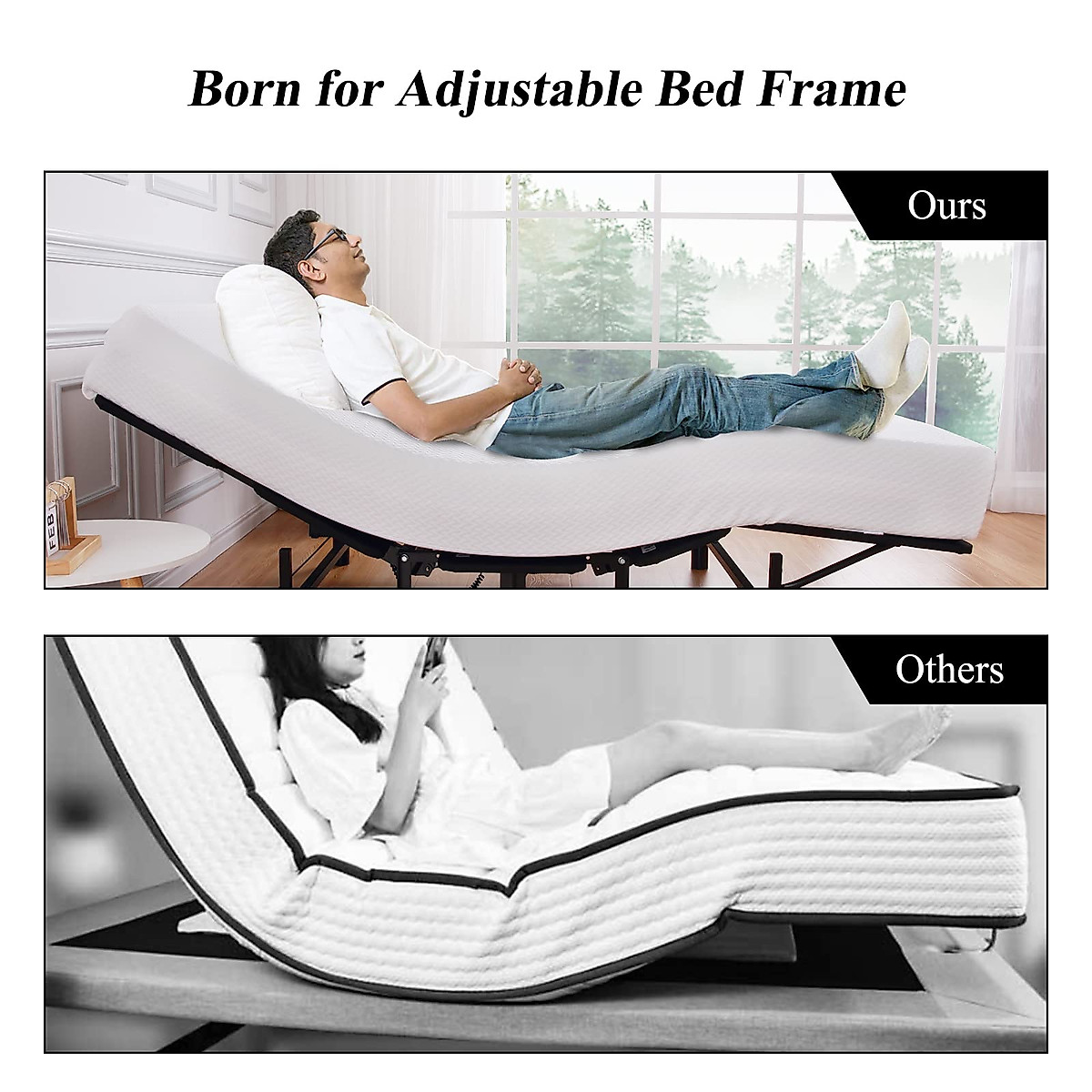 Homhougo 8-Inch Mattress Cal King, Dual Layers Memory Foam Mattress, Convoluted Foam Mattress for Adjustable Bed Frame,CertiPUR-US Certified, Medium-Firm