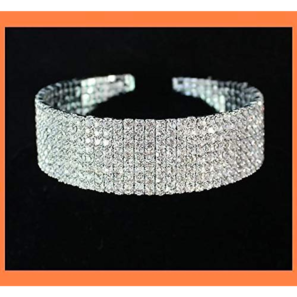 Janefashions 8-row Eight Rows Clear White Austrian Rhinestone Crystal Choker Necklace Collar Dance Party Wedding N077s Silver