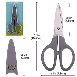 HITOPTY Grey Multipurpose Scissors, 6in Straight Sturdy Sharp Scissors for Office School Student Home General Use Sewing Fabric Craft Supplies with Cover
