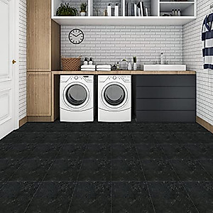 Peel and Stick Floor Tile Black Marble Vinyl Flooring Coverings Kitchen Bedroom Ground House Renovation Vinyl Tile Easy to Apply 10 Pieces/Pack