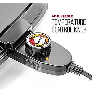 Chefman Electric Griddle, Fully Immersible and Dishwasher Safe Features, Adjustable Temperature Control Allows for Versatile Cooking and Removable Slide-out Drip Tray for Easy Cleaning, Black