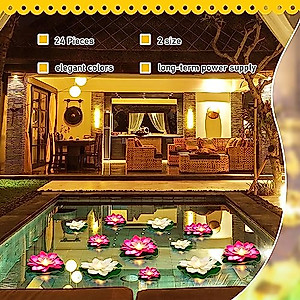 24 Pcs Floating Pool Lights Lotus Floating Lanterns Lifelike Artificial Floating Flowers for Pool with LED Lights Battery Operated Lily Pads Water Lantern for Decor (White, Pink, 3.94 Inch, 5.91 Inch)
