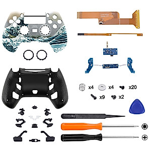 eXtremeRate The Great Wave Decade Tournament Controller (DTC) Upgrade Kit for PS4 Controller JDM-040/050/055, Upgrade Board & Ergonomic Shell & Back Buttons & Trigger Stops - Controller NOT Included