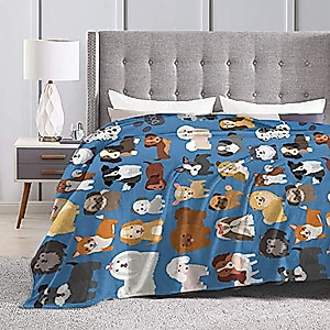 Perinsto Cute Dogs Animal Pattern Throw Blanket Ultra Soft Warm All Season Decorative Pet Dog Fleece Blankets for Bed Chair Car Sofa Couch Bedroom 50"X40"