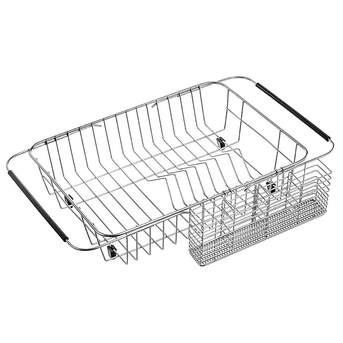 SANNO Expandable Dish Drying Rack with 4 Division Utensil Silverware Cutlery Holder,Large Dish Drainer Drain Expandable Dish Rack Shelf Dish Rack in Sink or Over Sink On Counter Stainless Steel
