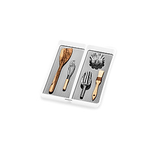 madesmart Antimicrobial Classic Large Utensil Tray, Soft Grip, Non-Slip Kitchen Drawer Organizer, 2 Compartments, Multi-Purpose Home Organization, EPA Certified, White