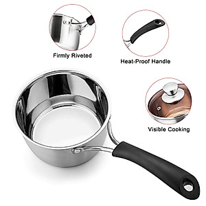 TeamFar 1qt Saucepan, Stainless Steel Sauce Pan with Lid, Milk Pan Cookware Professional with Long Heatproof Handle, Non Toxic & Healthy, Rust Free & Dishwasher Safe