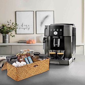 Hipiwe Seagrass Storage Basket Bin with Lid Rectangular Woven Shelf Baskets with 3-Section Toilet Paper Basket Holder for Closets Pantry Bathroom Kitchen Shelf Organizing, Caramel