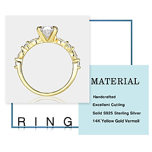 MOOSEA 1.5ct Moissanite Rings for Women, D Color VVS1 Clarity Lab Grown Diamond Rings 14K Yellow Gold Vermeil Marquise and Round Side Stone Moissanite Engagement Rings for Women Mom Wife Jewelry Gifts