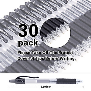 TANMIT Black Gel Pens, Retractable Roll Ball Gel Pen, 30 Black Pens Fine Point With Comfortable Grips for Smooth Writing