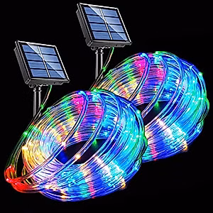 VICSOU LED Rope Lights Solar Powered String Lights 40Ft 120 LEDs 8 Modes Color Chang Tube Indoor Outdoor Waterproof Strip Fairy Lights for Garden Patio Christmas Party Camping Holiday Décor 2 Pack