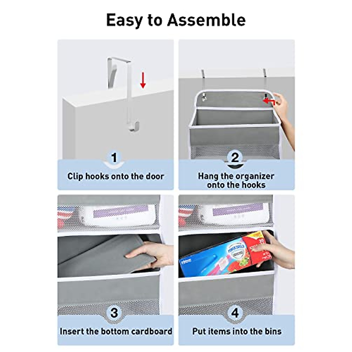 1 Pack Over the Door Organizer, Yecaye 35.2lbs Load Closet Door Organizer Hanging, Swing-proof Diaper Organizer Storage with 4 Big Pockets 4 Side Mesh Pockets for Nursery Newborn Baby Essentials Stuff