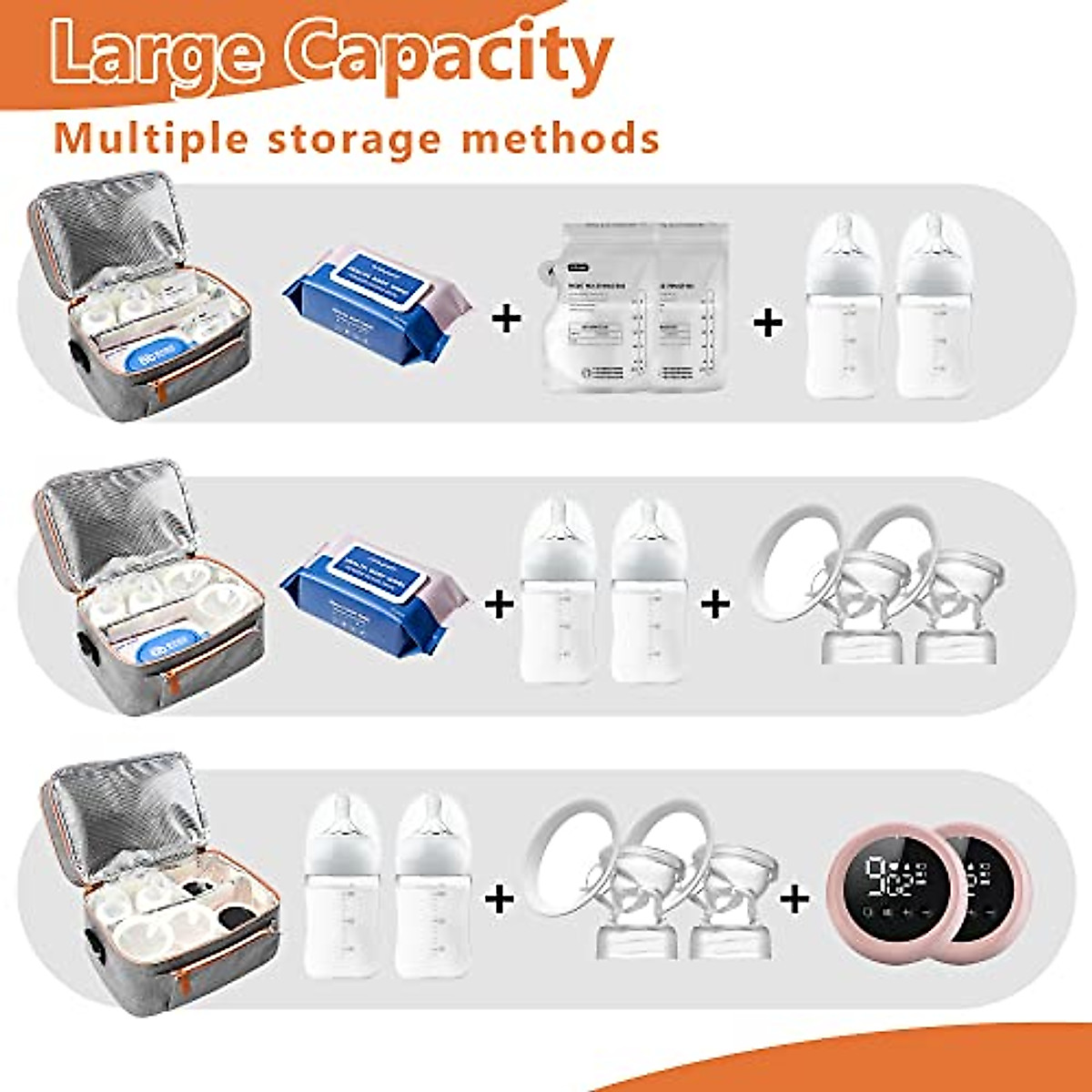 Tesuko Double-Layer Breast Pump Bag for Elvie, Willow Pumps and Medela Pump in Style, Pumping Bag with 2 Removable Dividers to Store Breast Pump, Baby Bottles and Pump Parts (Grey)