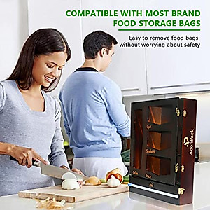 AeonPack Bamboo Ziplock Bag Organizer for Drawer - Flip Top Food Baggie Organizers for Kitchen Drawers - Foil and Plastic Wrap Storage Dispenser - Gallon, Sandwich, Snack, Quart Bag Holder - 15.5x13x3