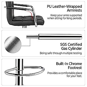 Yaheetech 4pcs Adjustable Bar Stools Kitchen Counter Barstools Bar/Counter Height Stool Chairs PU Leather Hydraulic Swivel Dining Chair with Armrest, Black