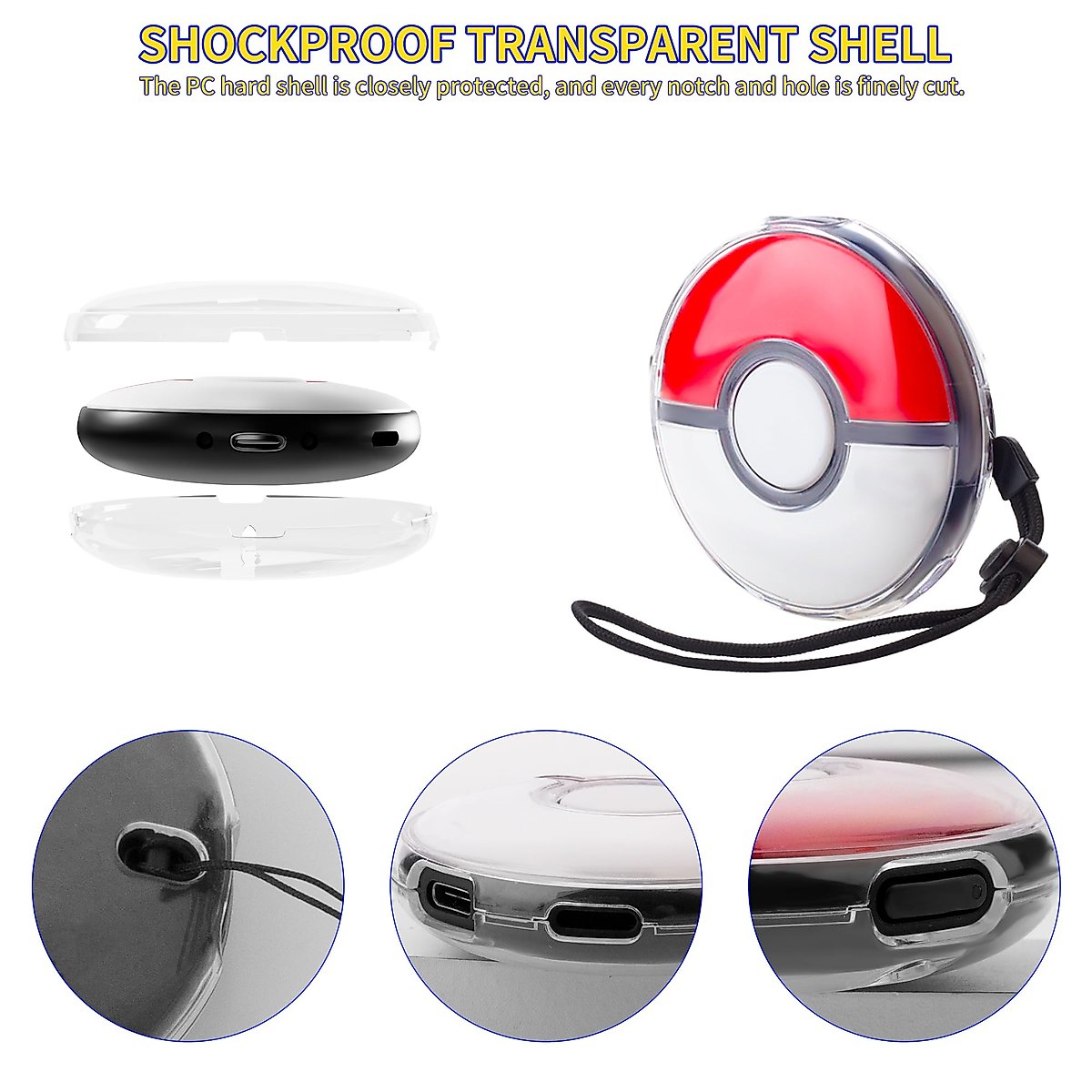 HYPERCASE Carrying Case for Pokémon GO Plus + 2023 , with PC Protective Cover for Pokemon GO Plus, One Carry Case Hand Strap and Clear Hard Shell Wrist Strap（Red and white）