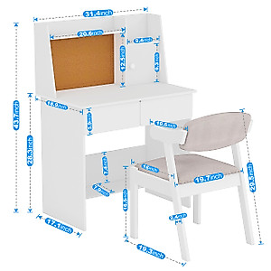 Vhger White Kids Desk and Chair Set, Childrens Computer Desk with Drawers and Storage Shelf, Kids Study Desk and Chair Set for 3-12 Years Old Kids