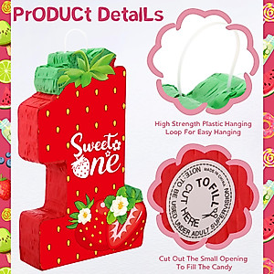 Aoriher Strawberry 1st Birthday piñata Strawberry piñata Summer Berry Strawberry piñata with stick Blindfold Mask Confetti for Girls Strawberry Theme Birthday Baby Shower Party Game Supplies Decor