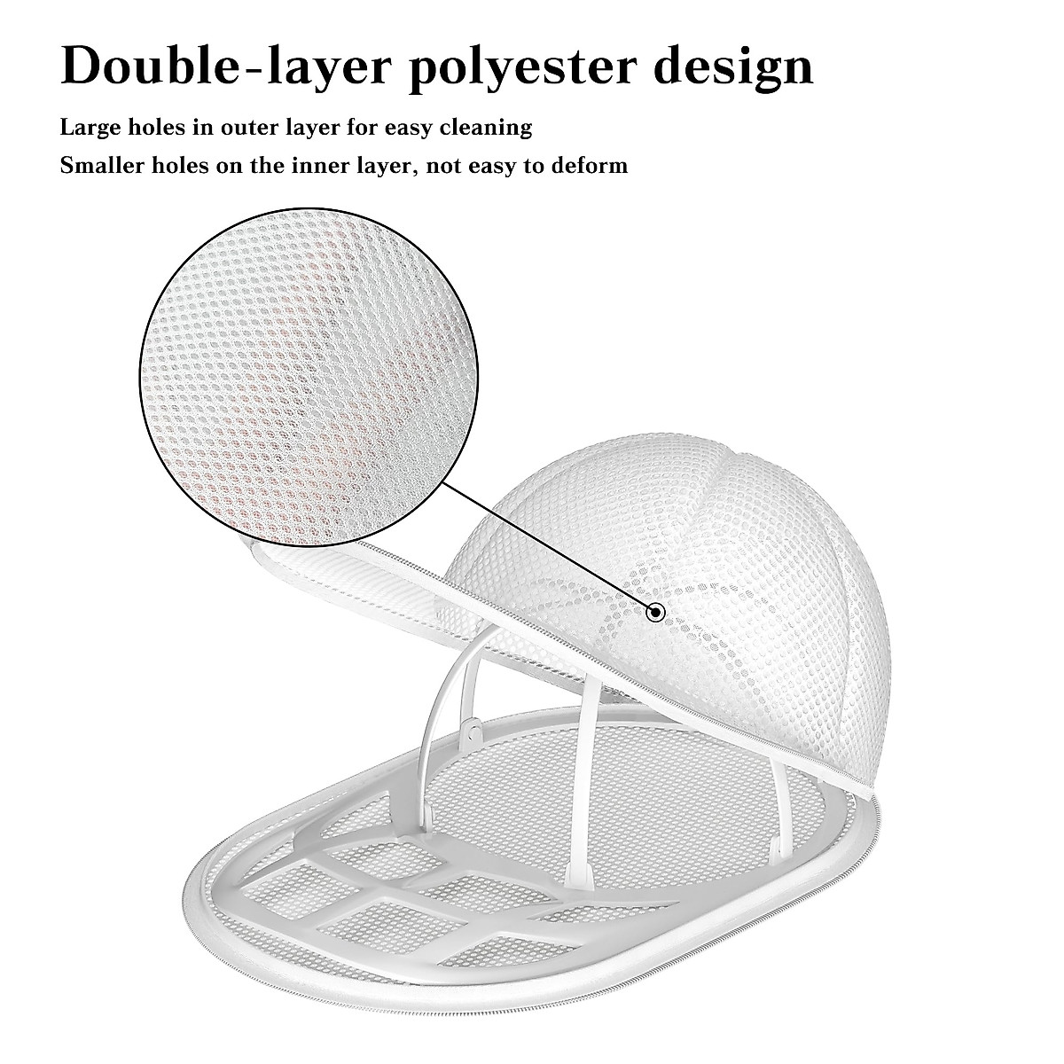 LONGD Hat Washer Cage for Baseball Caps, Sturdy Cleaning Protector with Frame Cage and Laundry Bag, Washing Machine Safe Hat Cleaner and Organizer, Suitable for Adult and Kids' Caps - 1-Pack,White