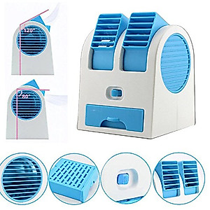 BXT Portable Air Conditioner Fan Dual Bladeless Safe Mini Personal Fan Battery Powered/USB Recharging Table Desktop Fan Drawer Frgance Perfume Oil Misting Fan Cooling Cooler Indoor/Outdoor Use