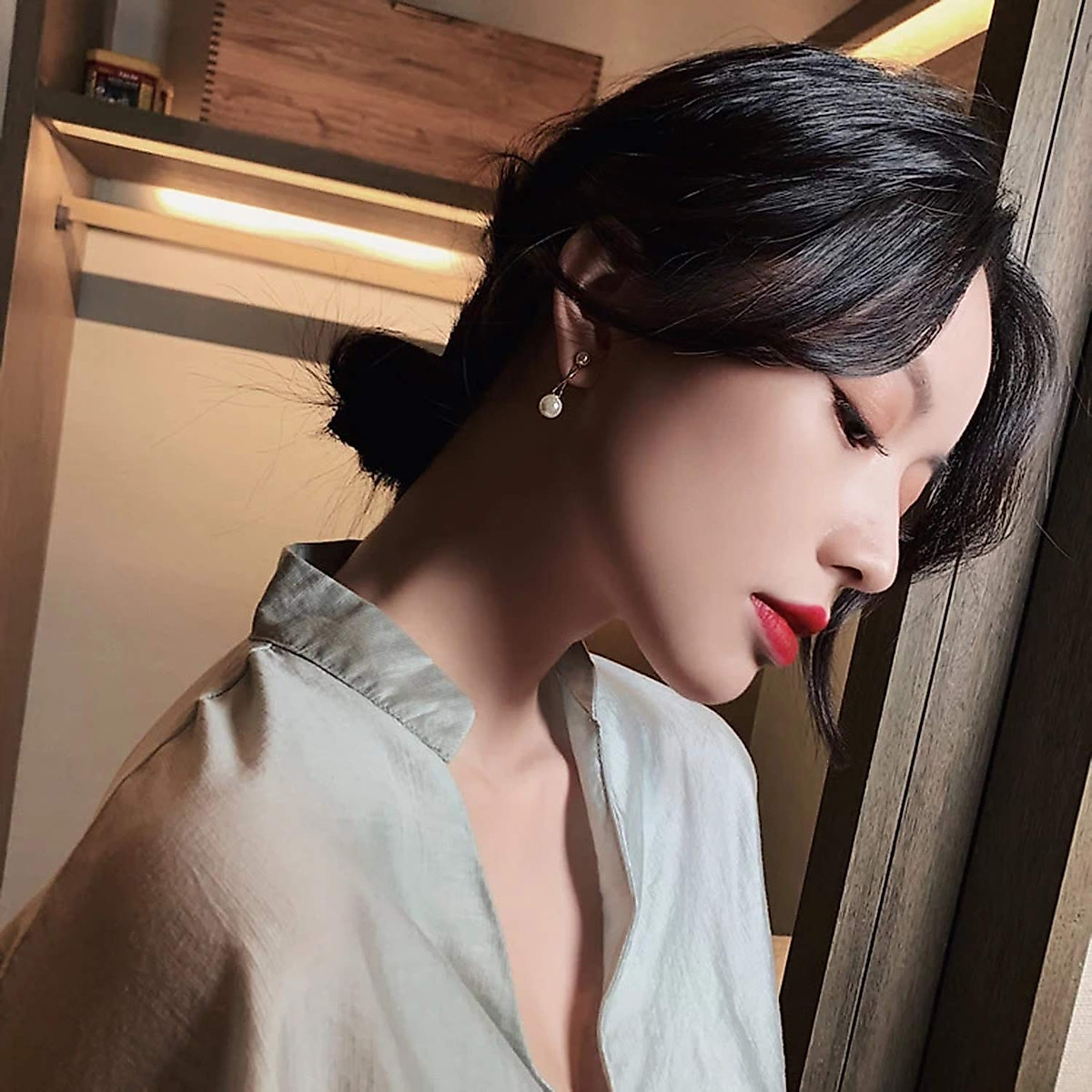 Big Simulated Pearl Long Tassel Drop Earrings for Women Double Sided Front Back Cross Imitation Pearl Dangle Earrings