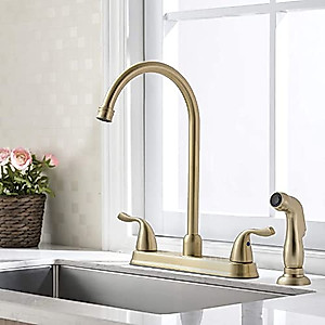 FROPO Gold Kitchen Faucet with Side Sprayer - 2 Handles 8 Inches Centerset Sink Faucets 3 or 4 Hole Kitchen Sink Faucet Commercial Lead-Free Utility Faucet with High Pressure Sprayer